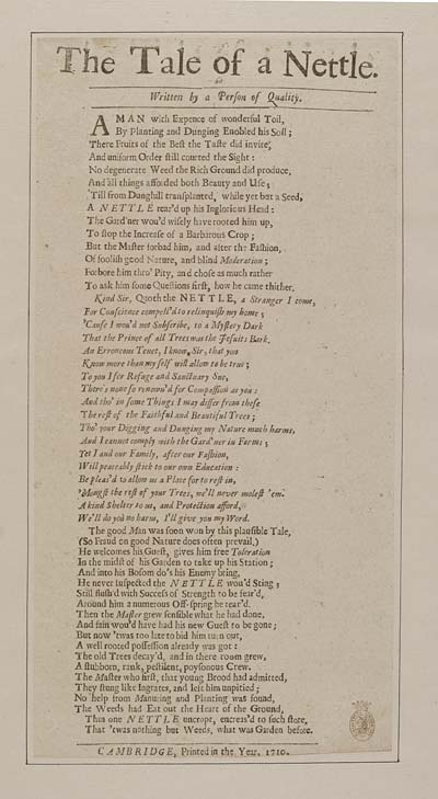 Tale of a nettle - Politics & government - English ballads - National ...