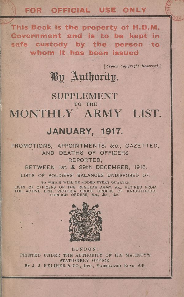 (5) - Army lists > Monthly army lists > 1914-1918 > Supplement to the ...
