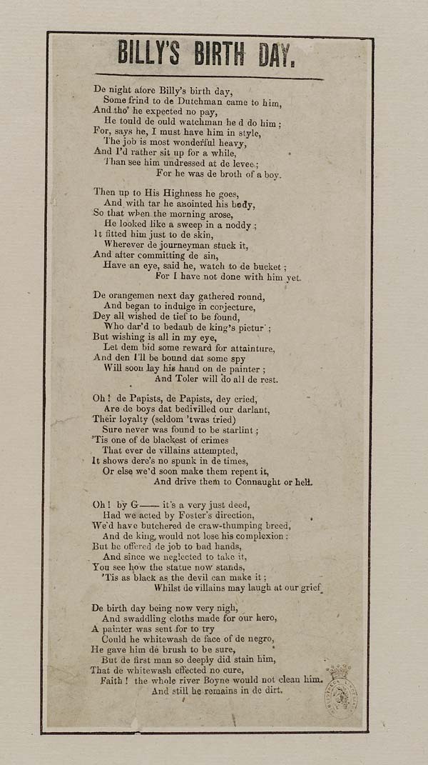 Billy's birth day - Royalty - English ballads - National Library of ...