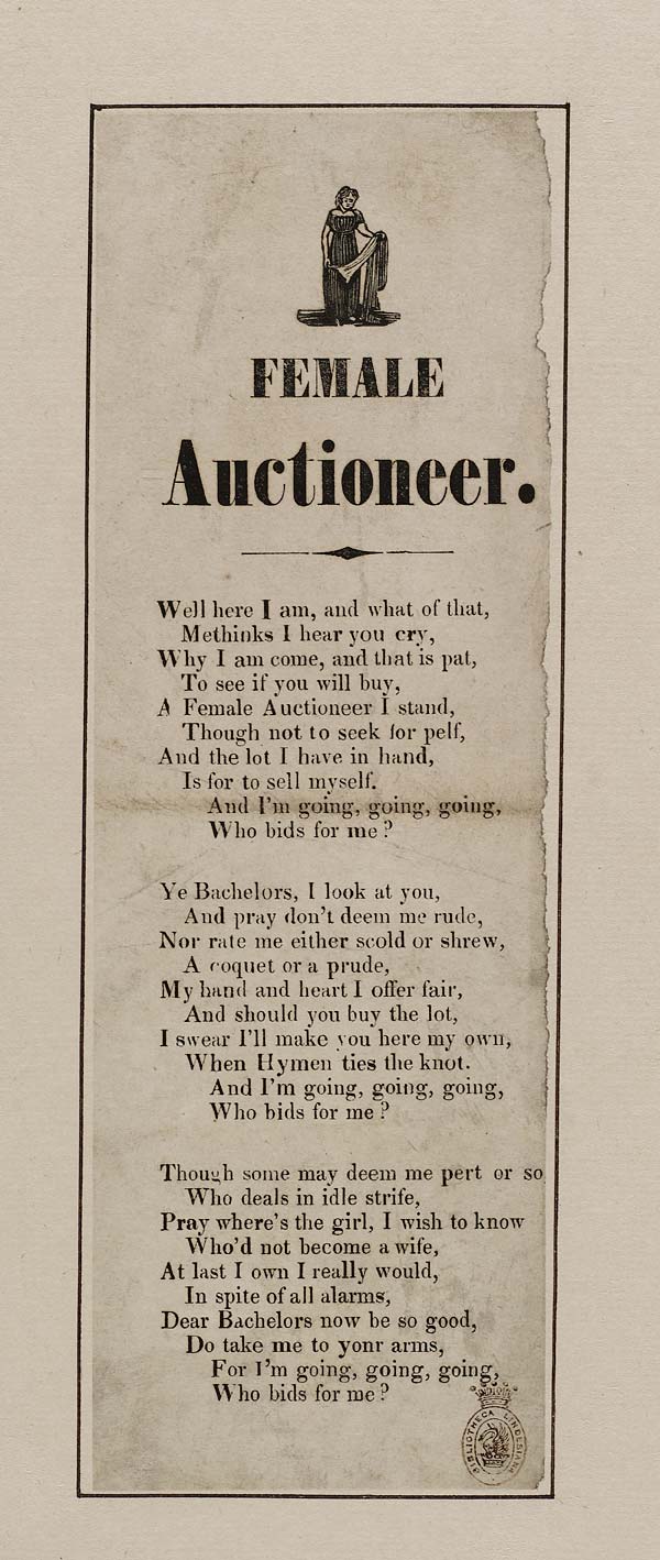 Female auctioneer - Courtship & marriage - English ballads - National ...