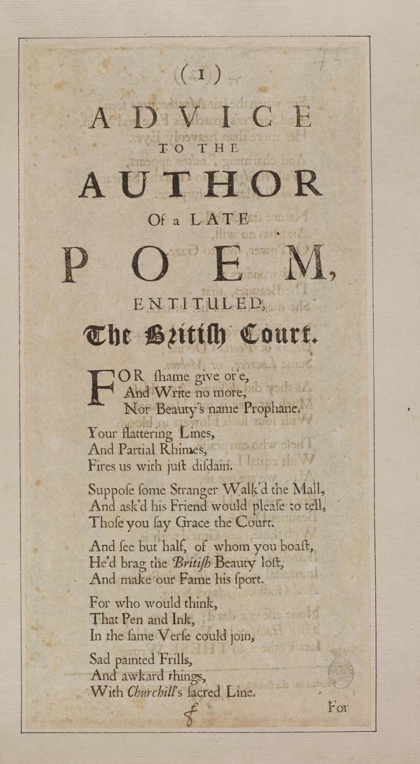 (1) [PAGE 1] - Fashion > Advice to the author of a late poem, entituled ...