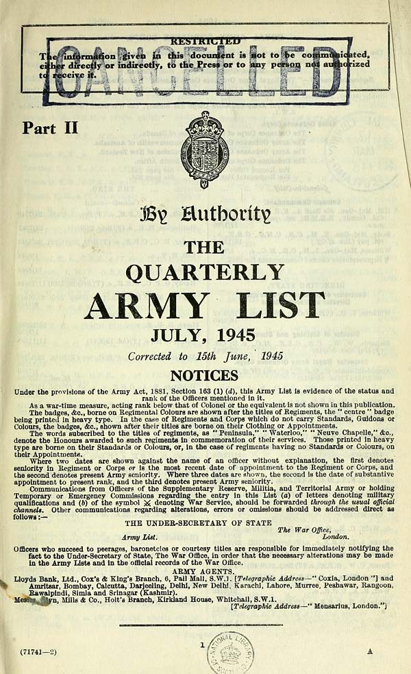 (7) Title page - Army lists > Quarterly Army Lists (Second Series ...