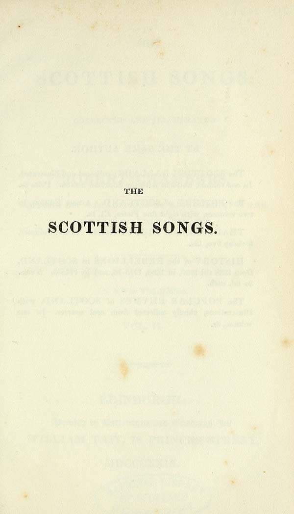  9 Half title Page Glen Collection Of Printed Music Printed Text Scottish Songs Volume 