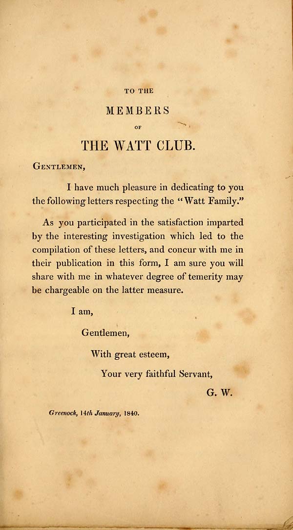 (9) Dedication - Letters respecting the Watt family - Histories of ...