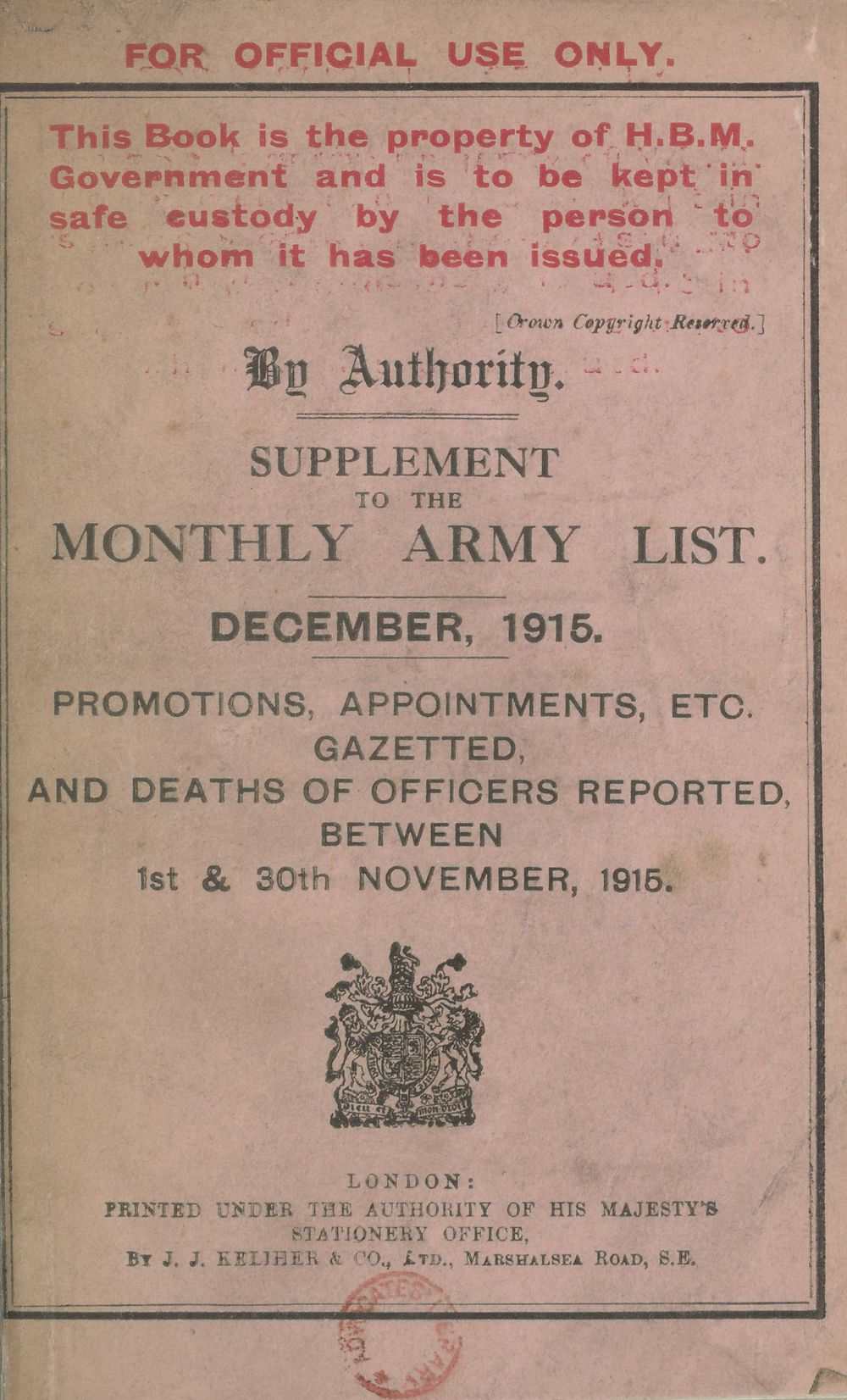 (5) - Army lists > Monthly army lists > 1914-1918 > Supplement to the ...