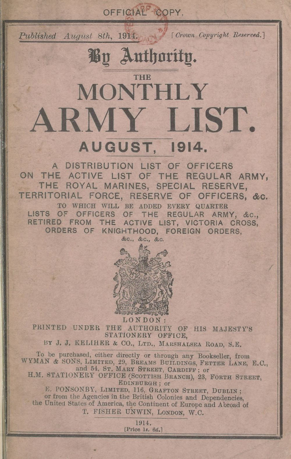 (5) - Army lists > Monthly army lists > 1914-1918 > August 1914 ...