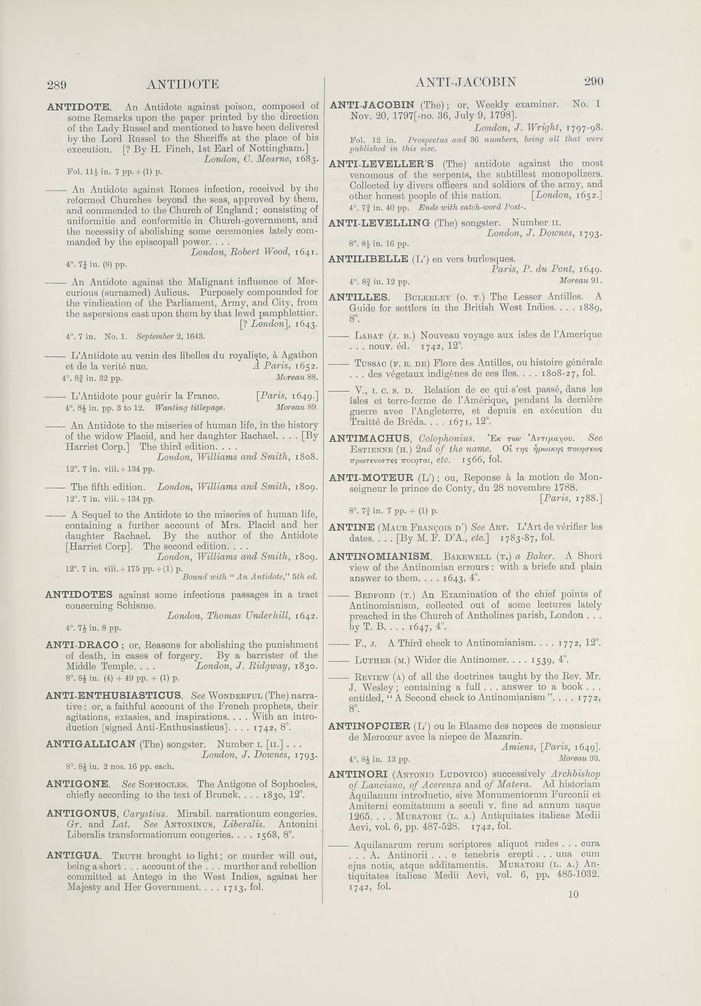 (209) Columns 289 and 290 - Catalogue of the printed books preserved at ...