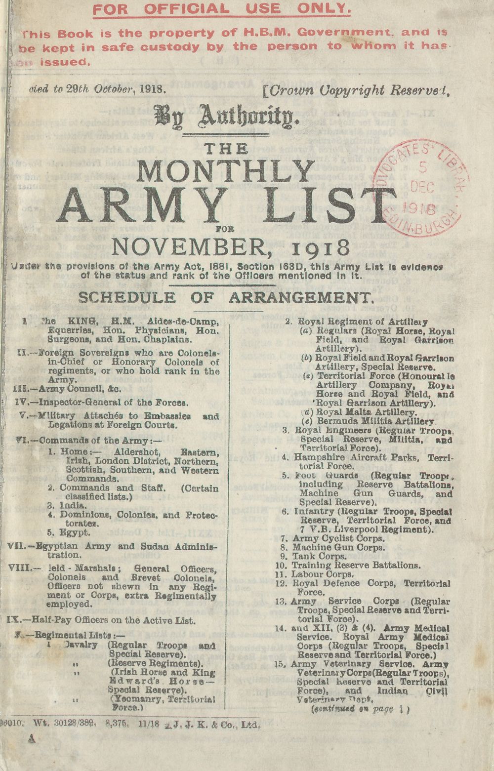(5) - Army lists > Monthly army lists > 1914-1918 > November 1918 ...