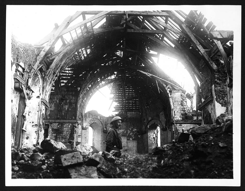 (43) C.1150 - Roof of a much shelled church on the Western Front ...