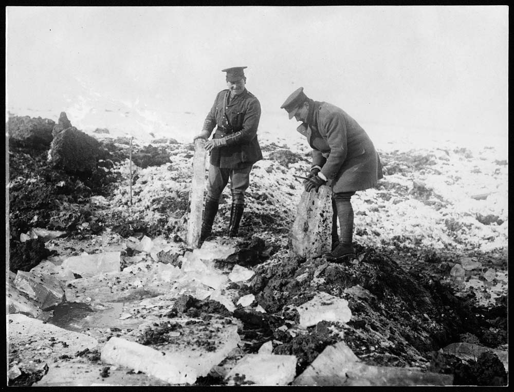 (166) X.35065 - Ice broken up by shell fire - British Western Front ...