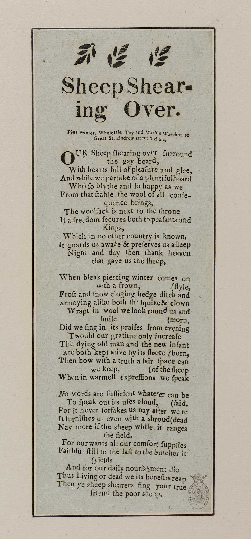 Sheep shearing over - Occupations - English ballads - National Library ...