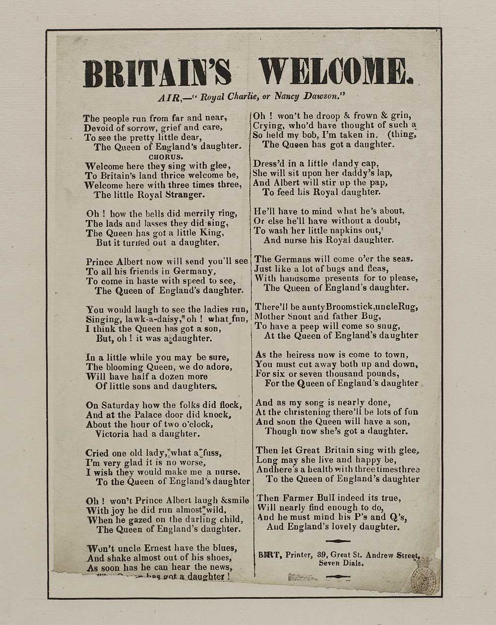 Britain's welcome - Royalty - English ballads - National Library of ...