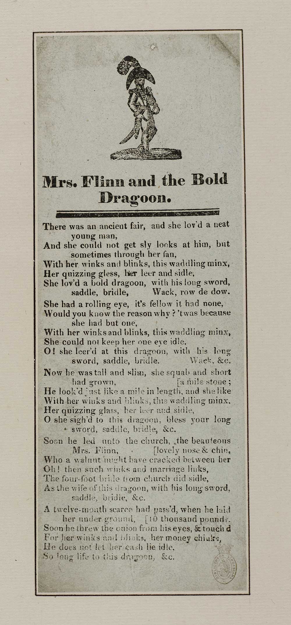 Mrs Flinn and the bold dragoon - Courtship & marriage - English ballads ...