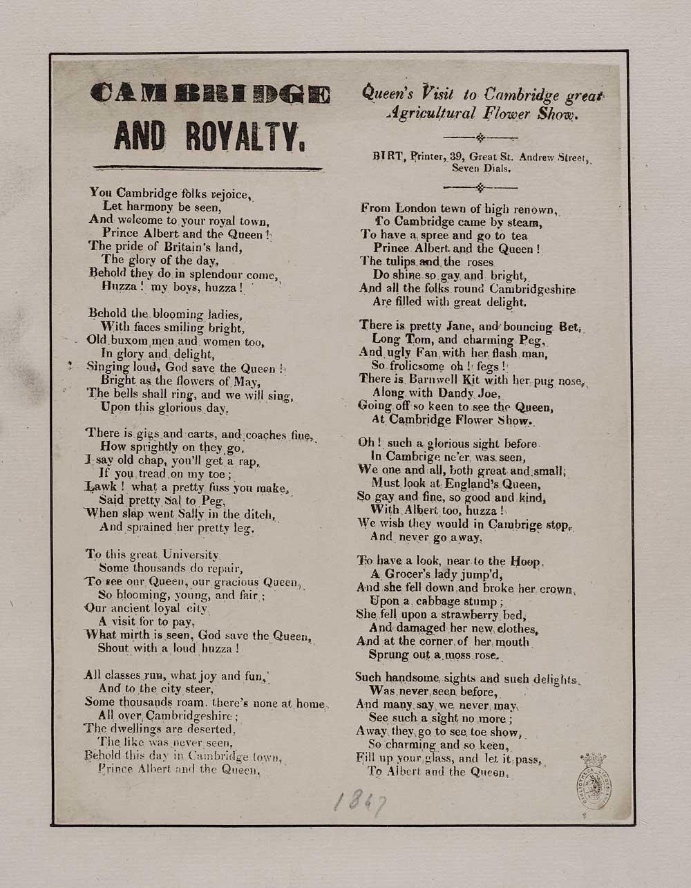 Cambridge and royalty - Royalty - English ballads - National Library of ...