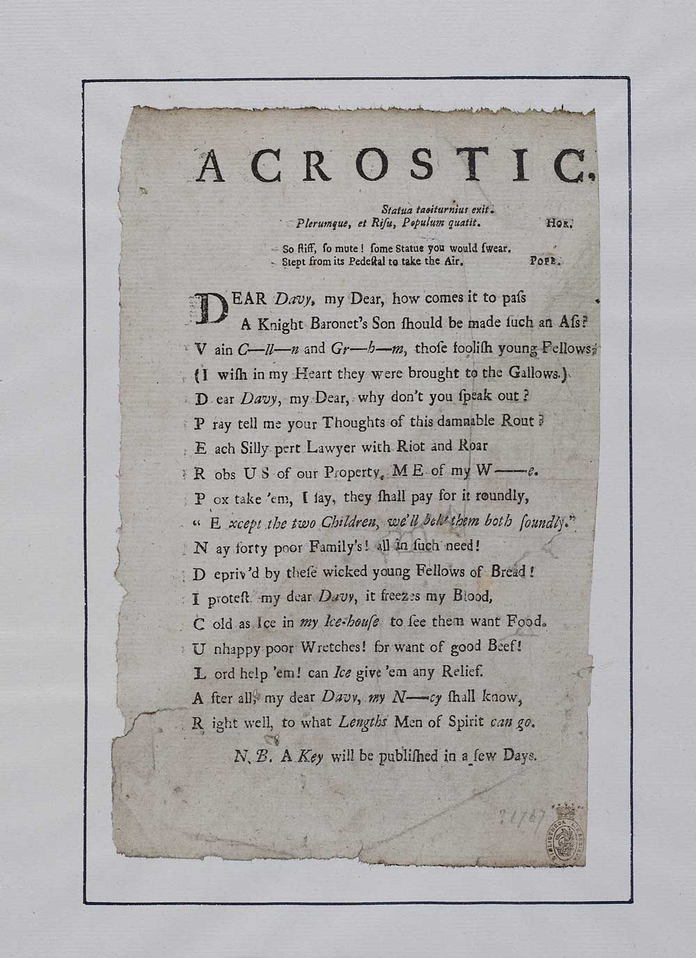 Acrostic - Literature & Theatre - English ballads - National Library of ...