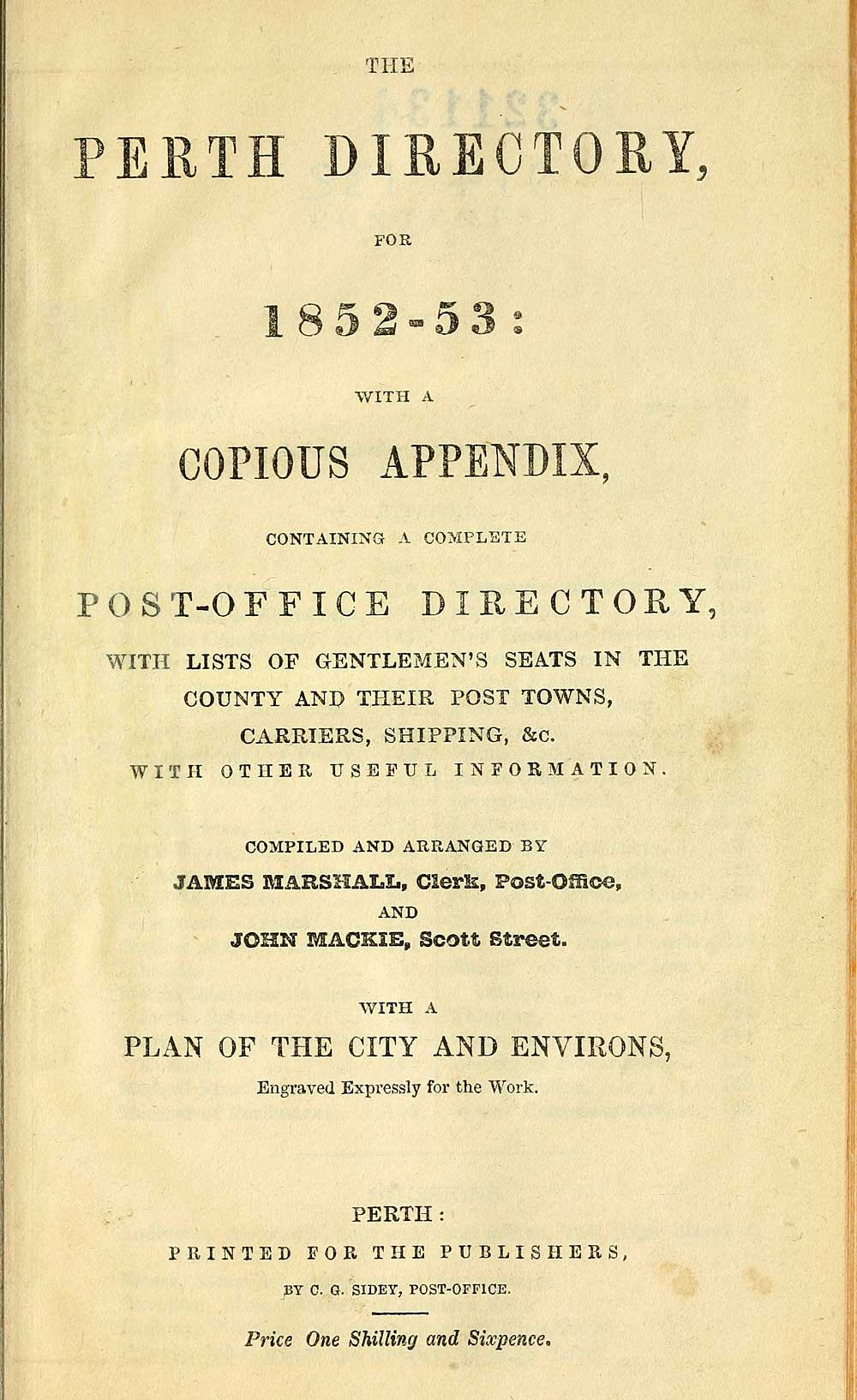 (7) Title page - Towns > Perth > 1852-1853 - Perth Directory for 1852 ...