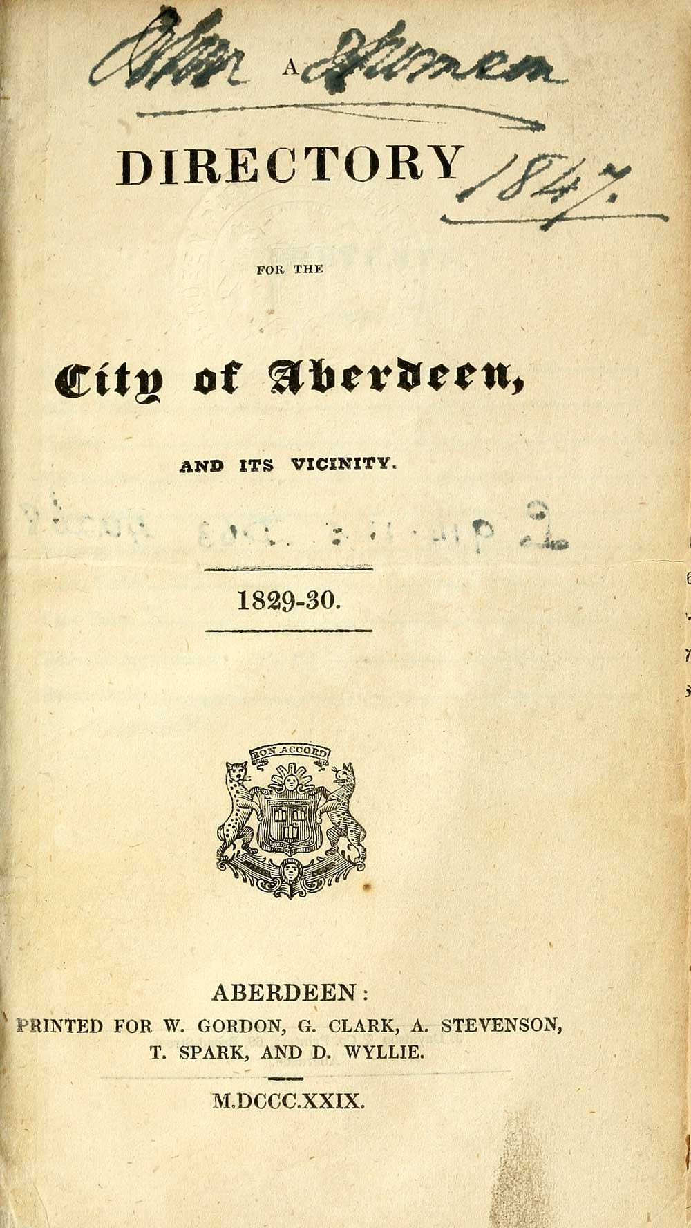(7) Title page - Towns > Aberdeen > 1824-1840 - Directory for the city ...