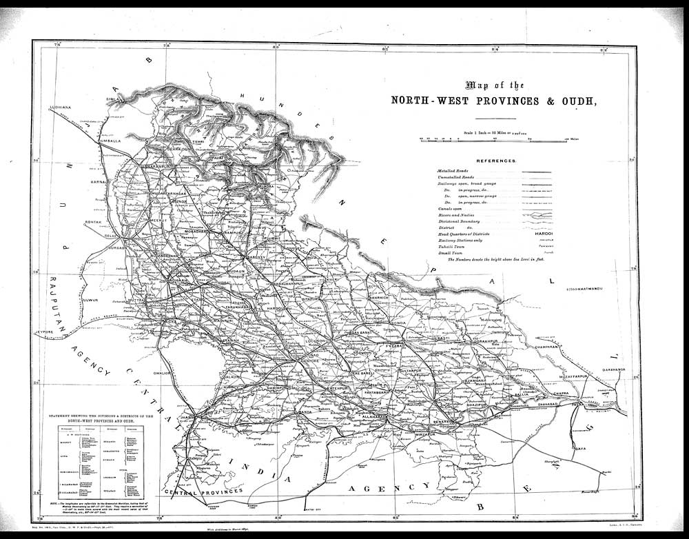 (10) Foldout open - Map of the North-West Provinces & Oudh [1895 ...