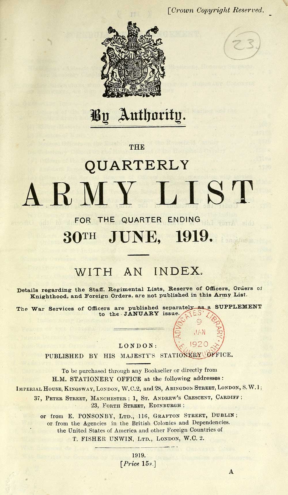 (5) Title page - Army lists > Quarterly Army Lists (First Series) 1879 ...