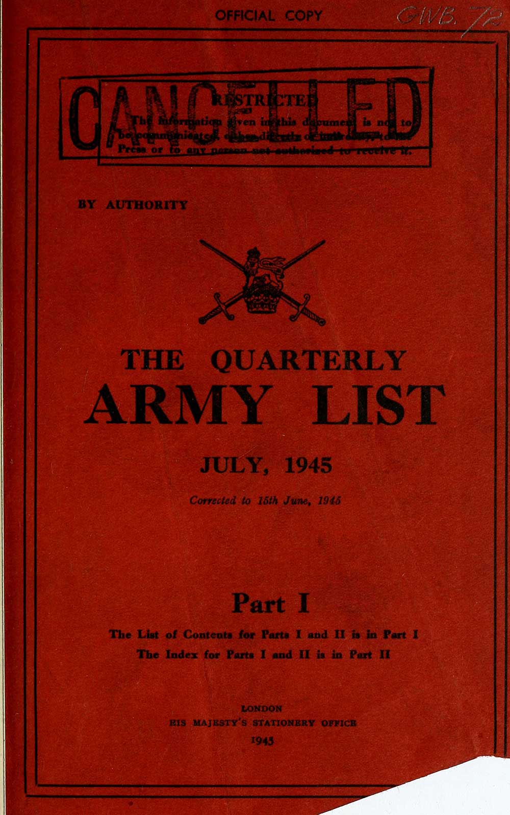 (5) Original front cover - Army lists > Quarterly Army Lists (Second ...