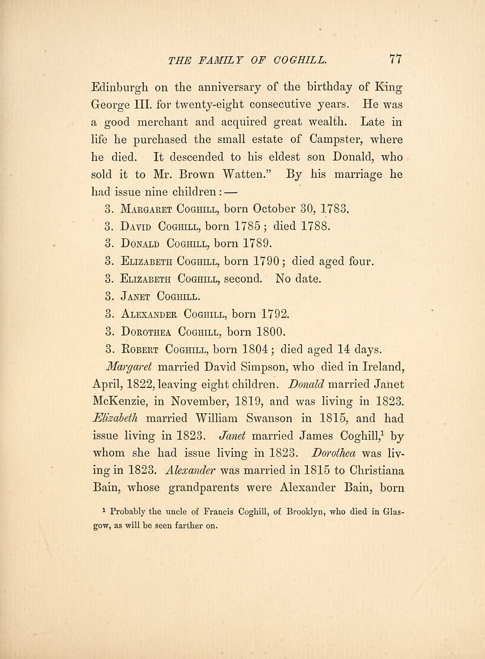 (149) Page 77 - Family of Coghill, 1377 to 1879 - Histories of Scottish ...