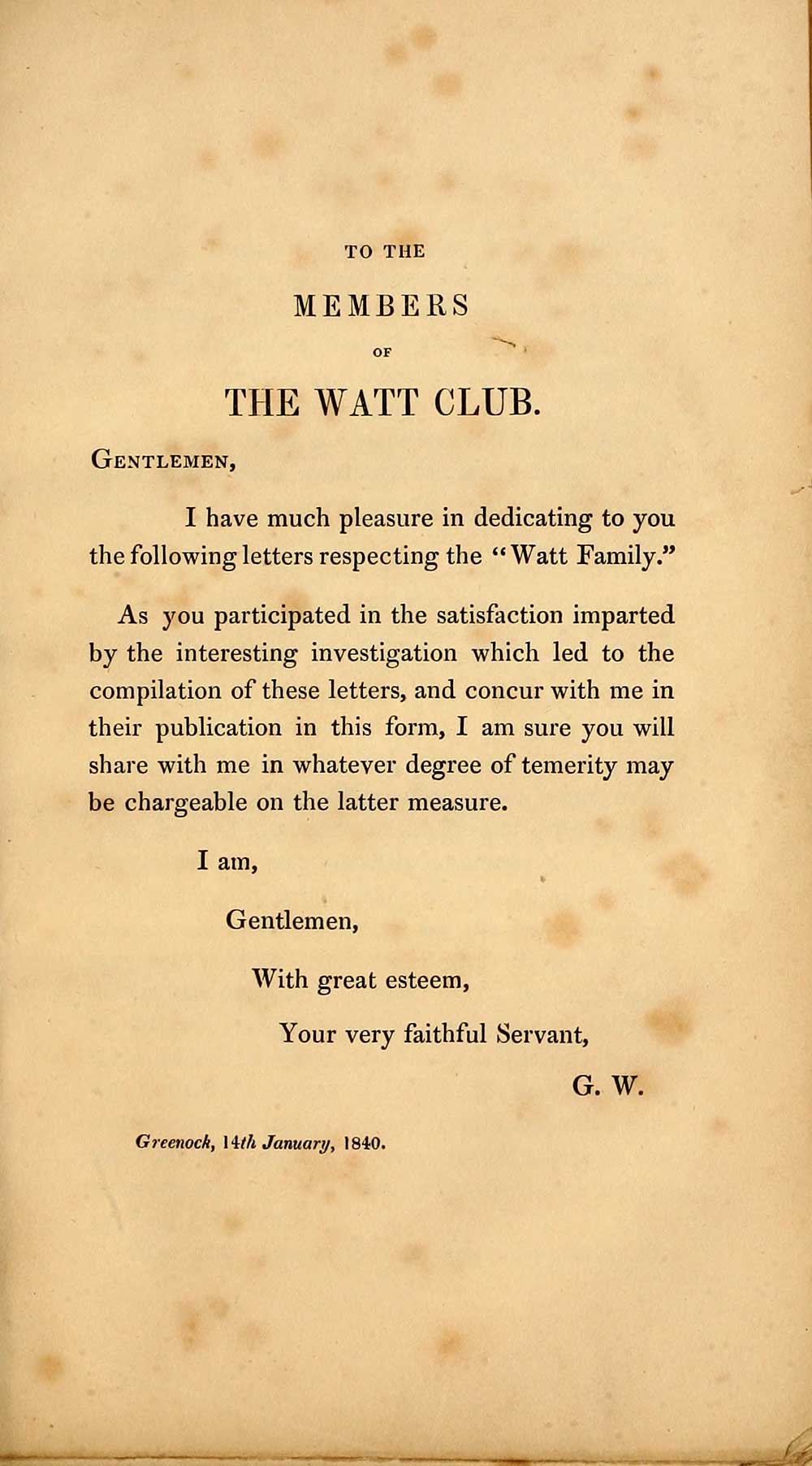 (9) Dedication - Letters respecting the Watt family - Histories of ...