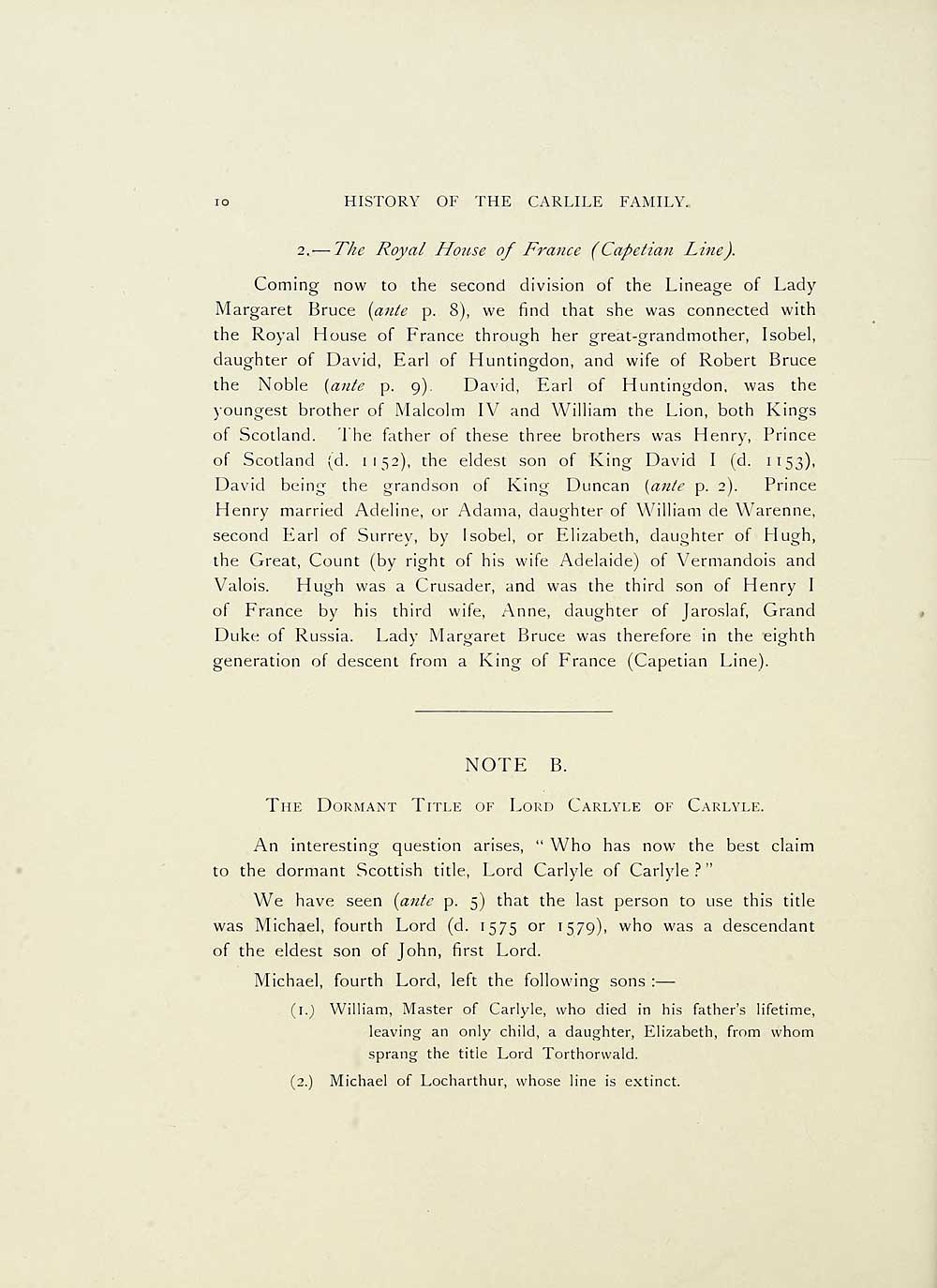 (64) Page 10 - Note B --- Dormant title, Lord Carlyle of Carlyle ...